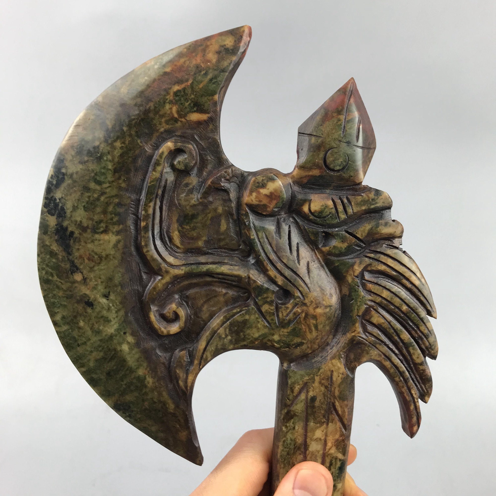 Natural jade pure hand carved dragon axe | Etsy
