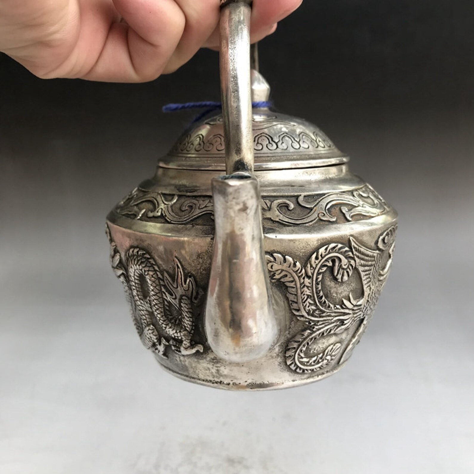 Ancient Tibetan silver wine pot pure hand carved dragon and | Etsy