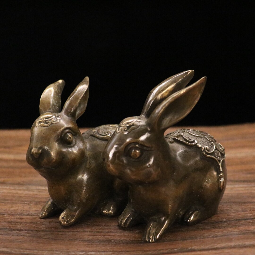 A Pair of Chinese Antique Brass Trumpet Rabbit Statues - Etsy
