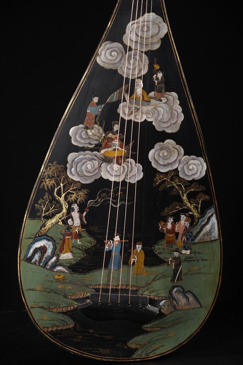 A Chinese Antique Pipa, Handcrafted With a Wooden Base and Lacquer ...