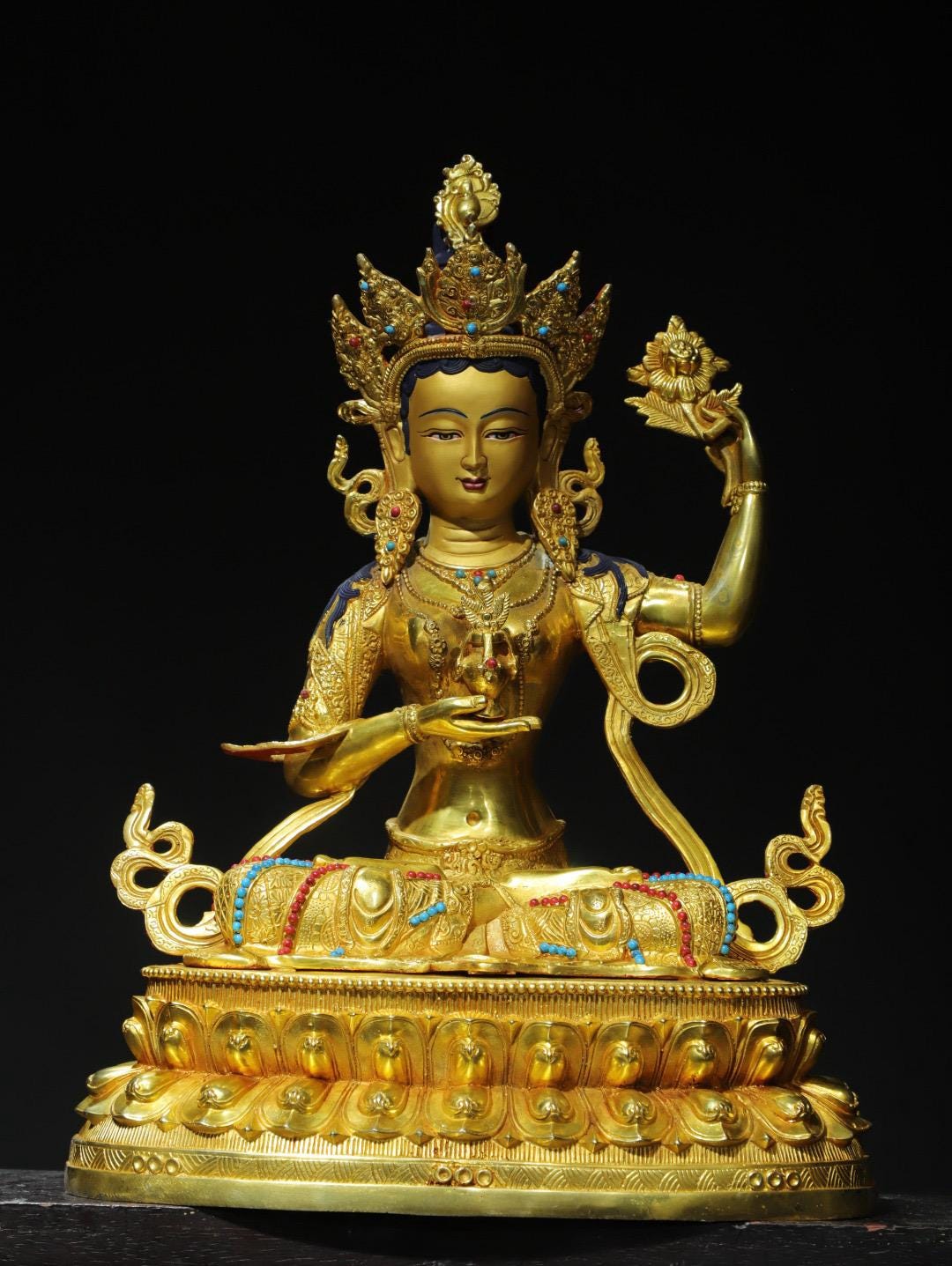 Chinese Antique Pure Hand-made Exquisite Rare Bronze Gilt Painted Tara ...