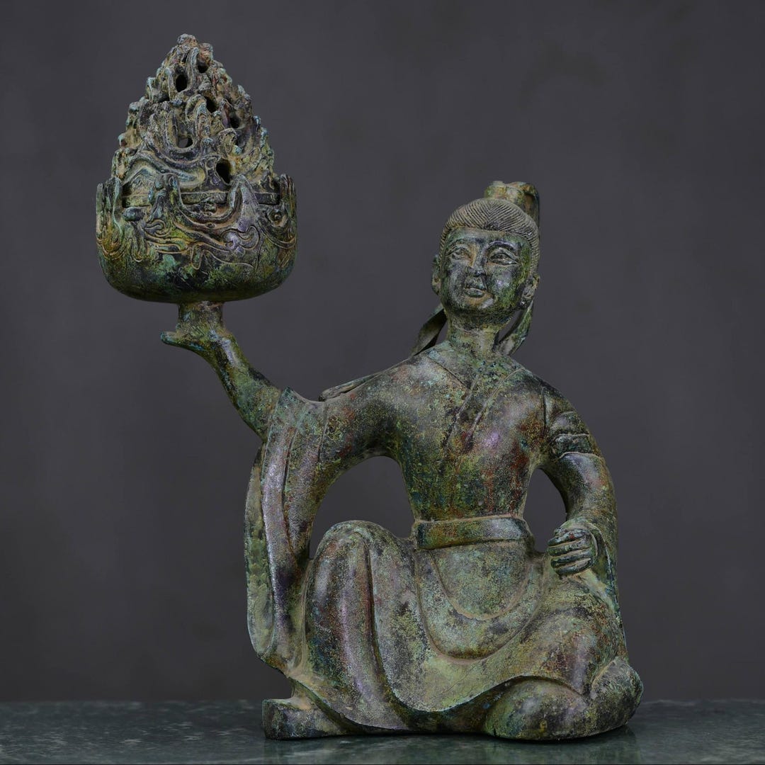 Exquisite Bronze Human Figure Incense Burner Sculpture, Handcrafted ...