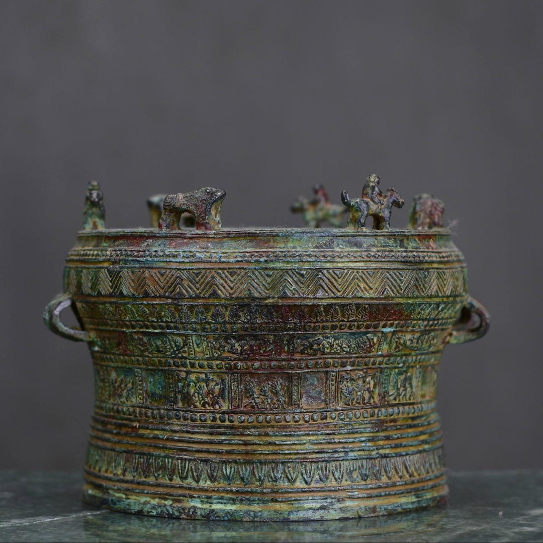 Exquisite and Rare Bronze Hunting-themed Drum Sculpture, Handcrafted ...
