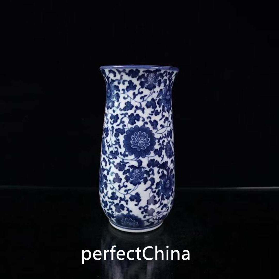 Collection Crafts Blue and White Porcelain Vase Hand-painted Lotus ...
