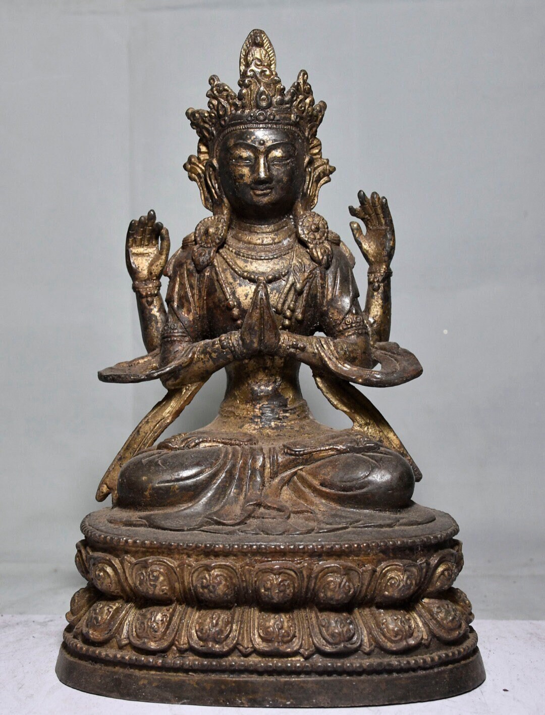Exquisite and Rare Pure Copper Four-armed Tara Buddha Statue Made by ...