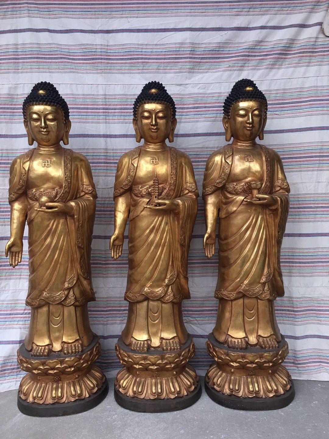 Chinese Antique Pure Handmade Large Exquisite Rare Pure Copper Three ...