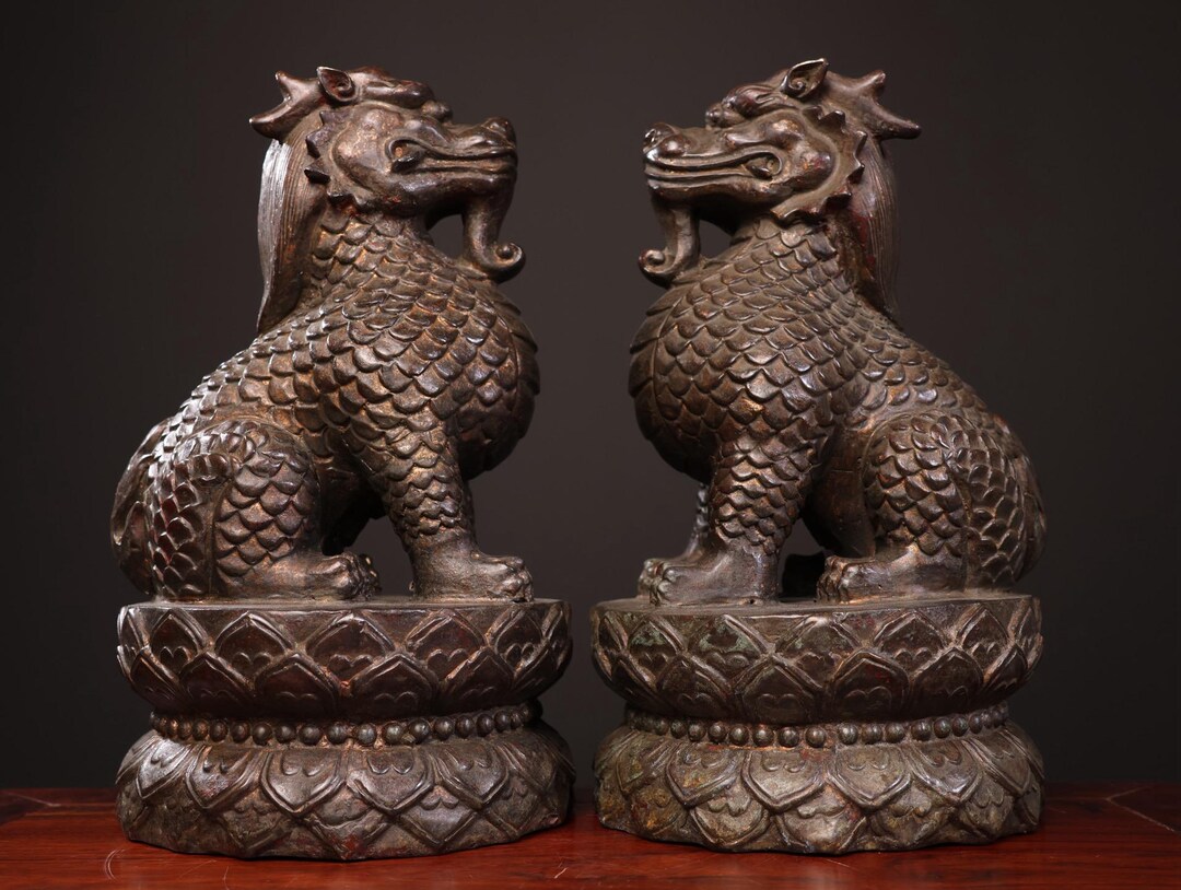 Copper Qilin Statues, Chinese Mythical Beasts, Handmade Antiques - Etsy