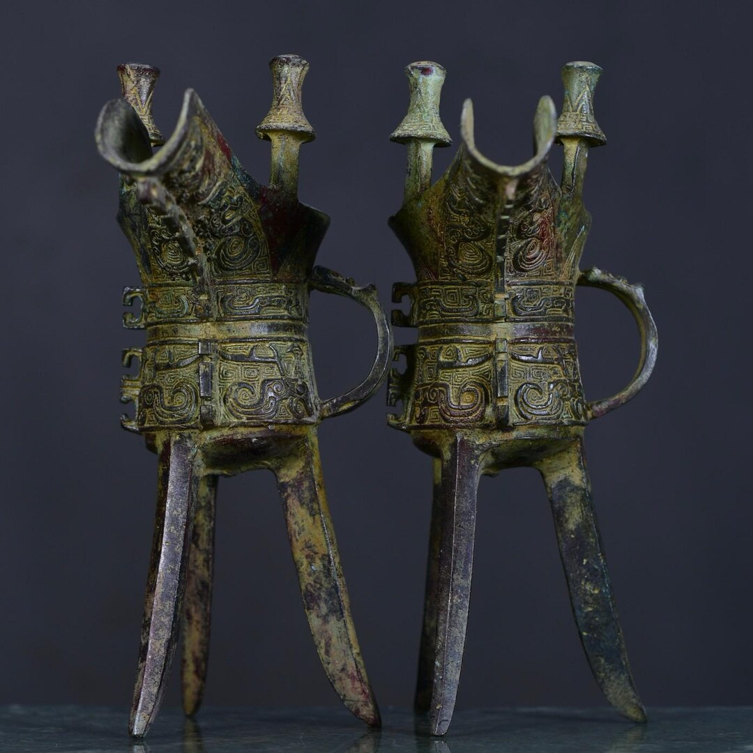 A Pair of Exquisite Rare Bronze Horn Cup Statues Made by Hand From ...
