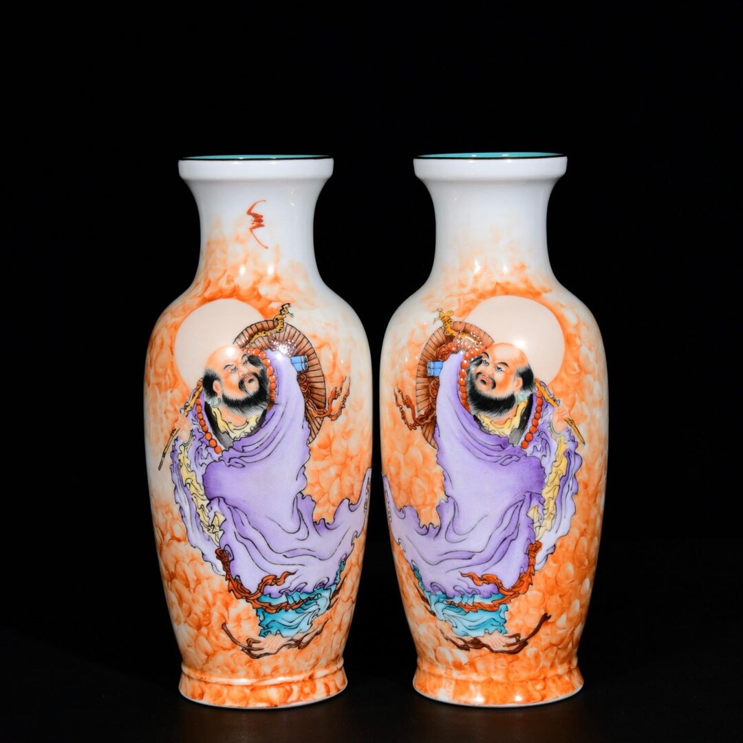 Exquisite and Rare Enamel Painted Tama Figure Pattern Plum Vase ...