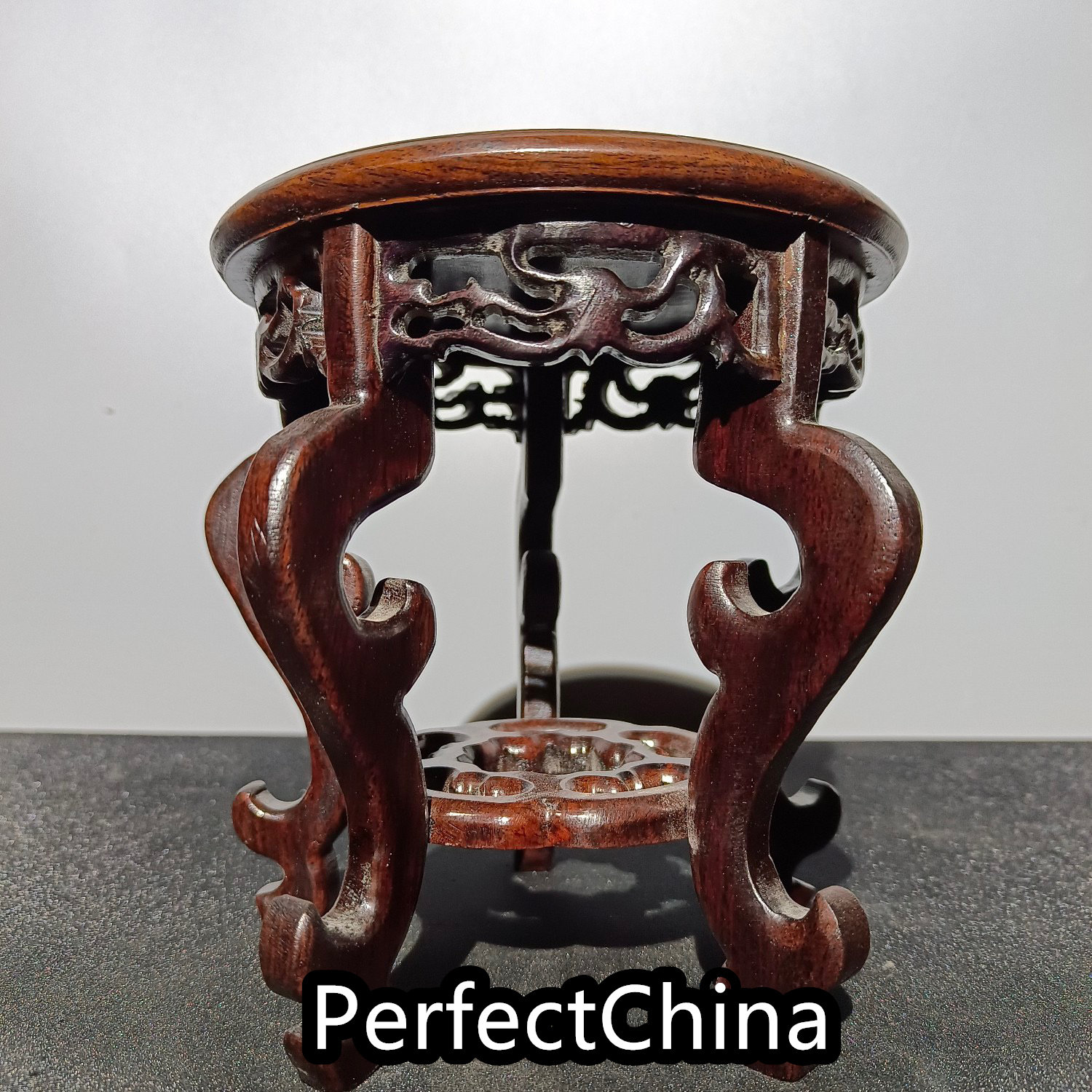 Chinese Antique Hand-carved Old Wooden Tea Table Round Table Ornaments ...