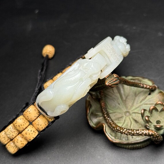 Chinese white jade pure hand-carved exquisite rare do… - Gem