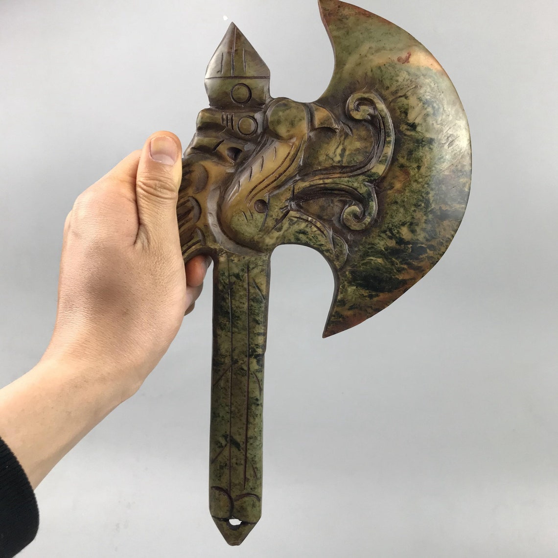 Natural Jade Pure Hand Carved Dragon Axe - Etsy