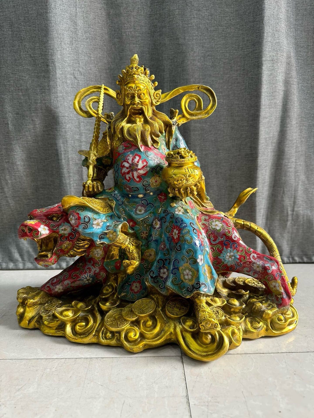 Chinese Antique Collection Exquisite and Rare Pure Bronze Cloisonné God ...