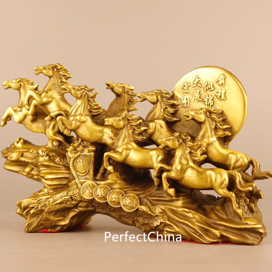 Handmade Exquisite Rare Pure Copper Gilt Statue Ornaments of Eight ...