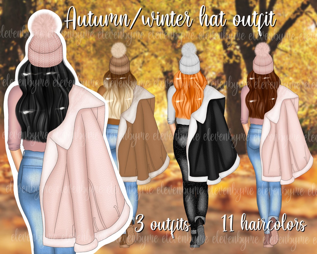 Best Friends Clipart Winter Hat Outfit| Autumn Fall Girl in Winter ...