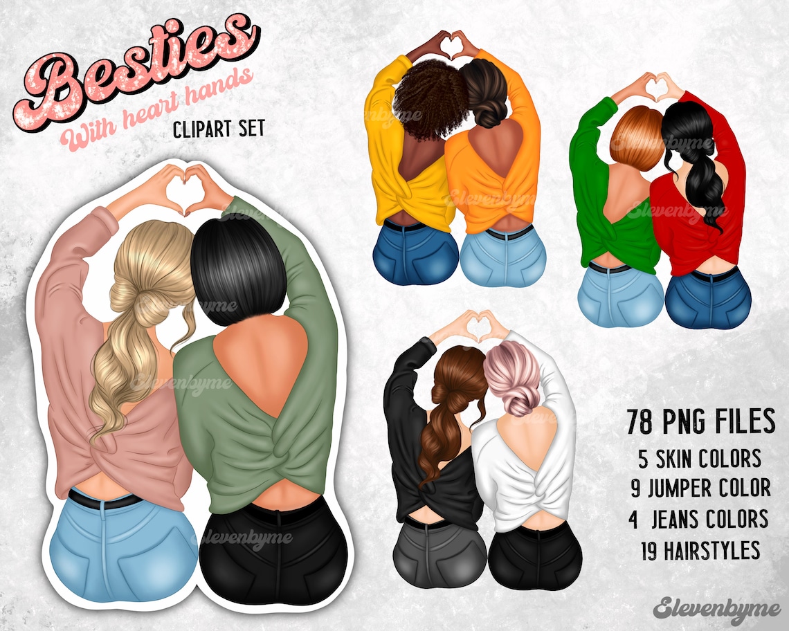 Best Friends Clipart | Heart Hand Besties in Sweater Clipart Set ...