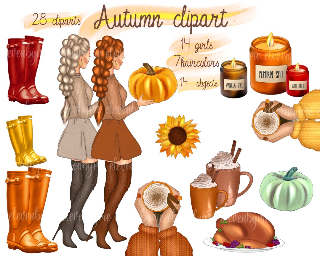 Autumn Girl Clipart | Best Friends Fall Clipart | Thanksgiving Clipart ...