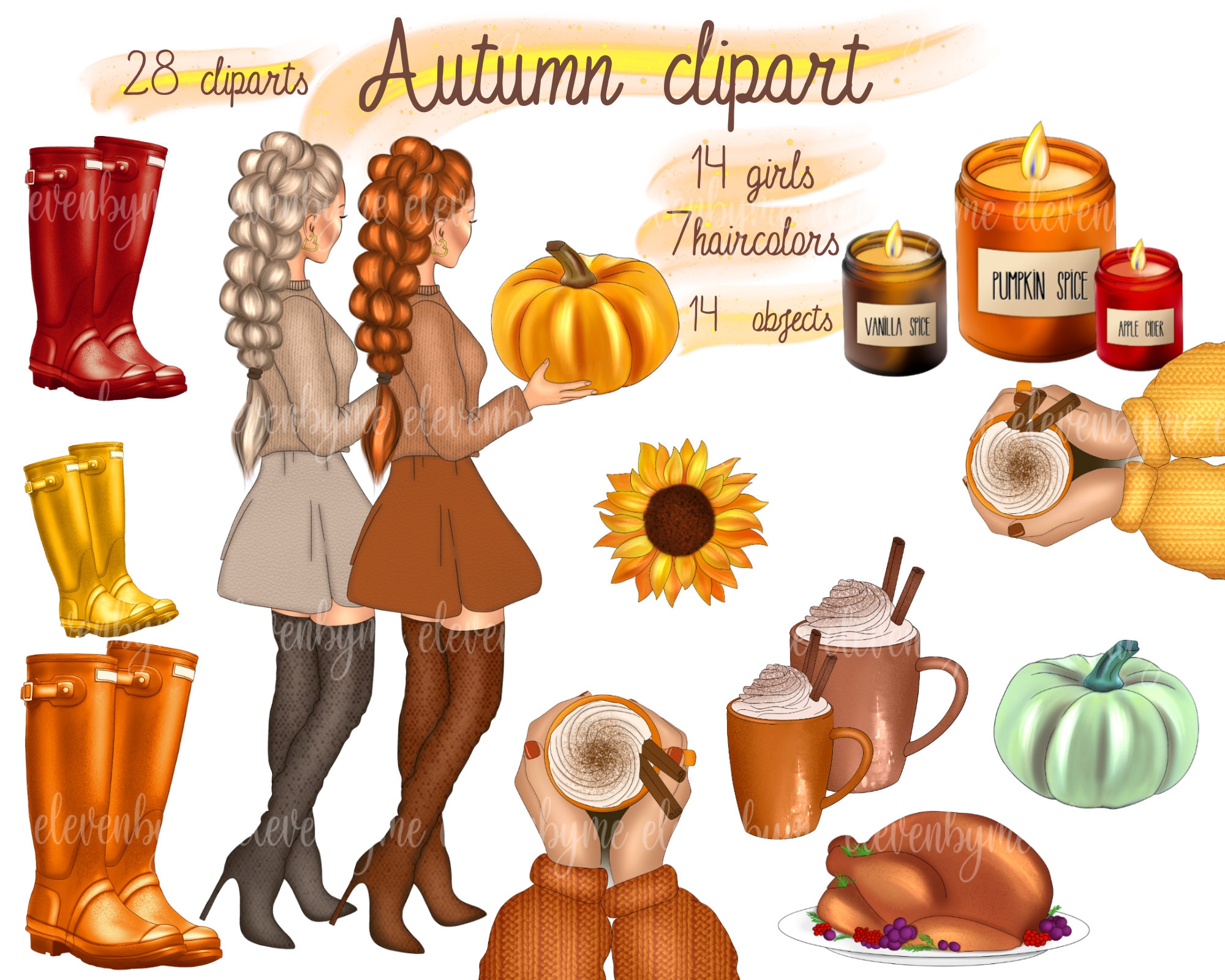Autumn Girl Clipart | Best Friends Fall Clipart | Thanksgiving Clipart ...