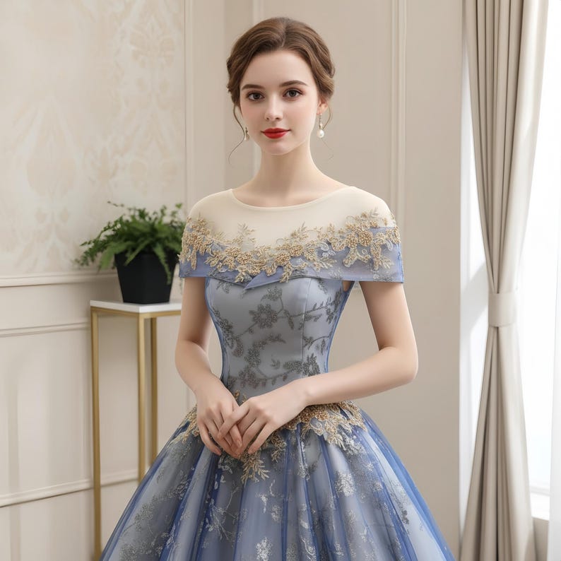 Blue Sequin Princess Prom Dress,fairy Prom Dress,wedding Dress,elegant ...