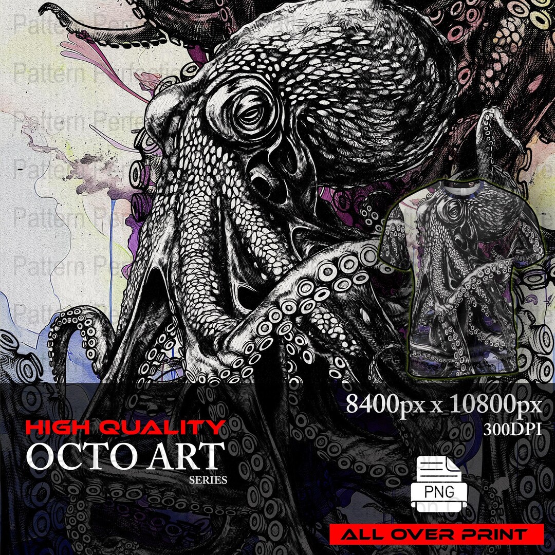Abstract Octopus Art Printable, Black and White With Color Accents ...