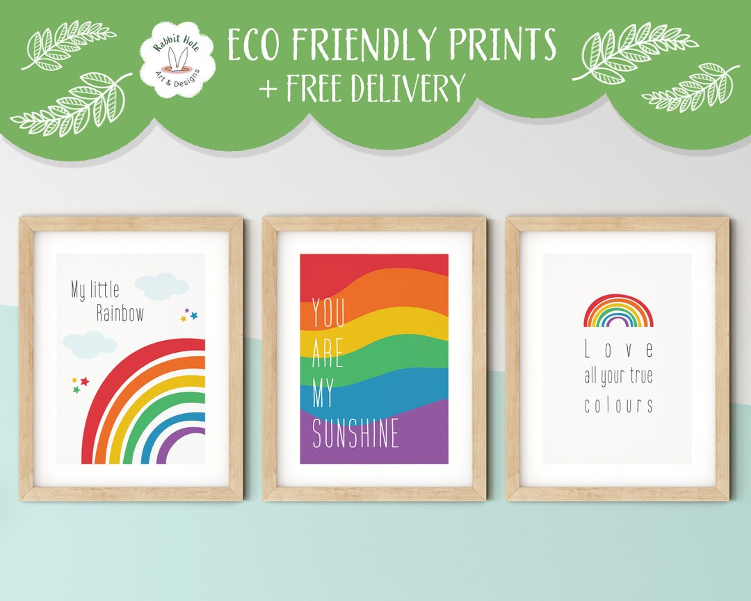Set of 3 Rainbow Posters, Rainbow Gifts, Nursery Print, Quote Wall Art ...