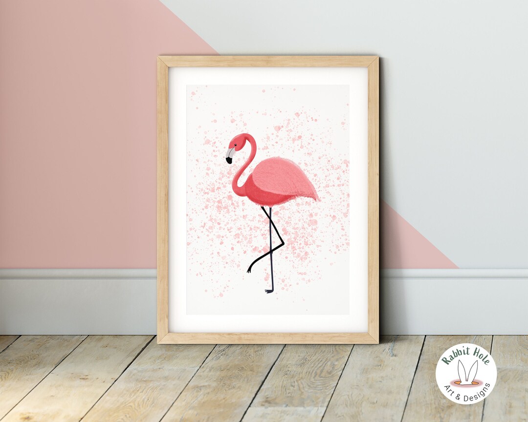 Flamingo Illustration Nursery Wall Art Toddler & Children Pink Theme ...