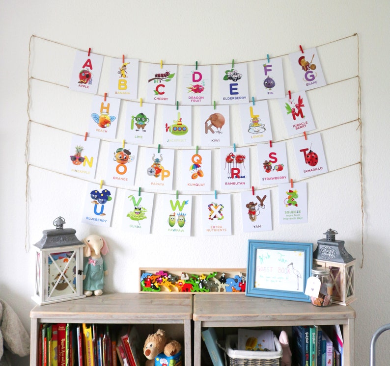 Fruit Alphabet Card Set, Nursery Decor, Nursery Wall Cards, ABC Letters ...