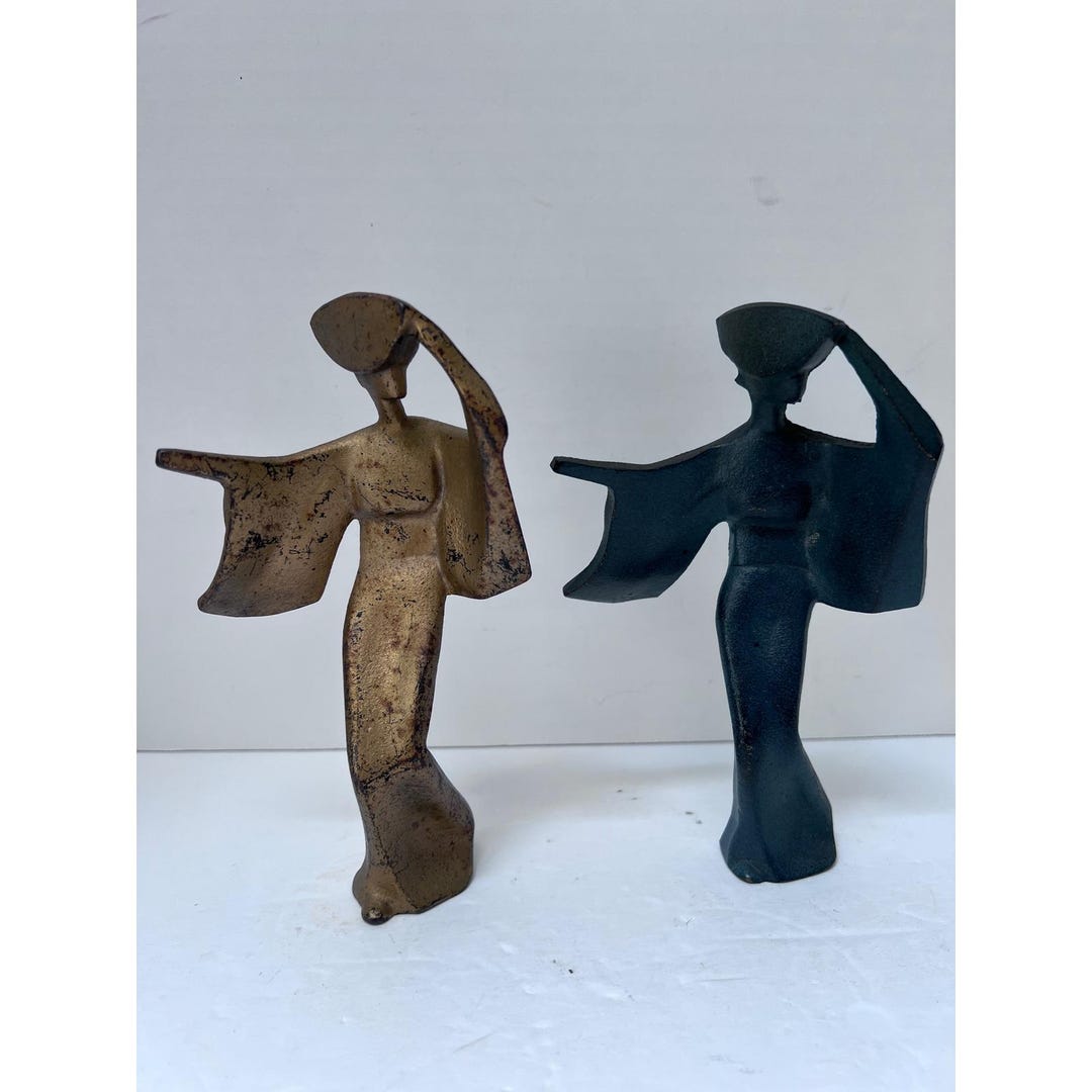 Vintage Mid-century Modern Japanese Geisha Sculptures Cast Iron and ...