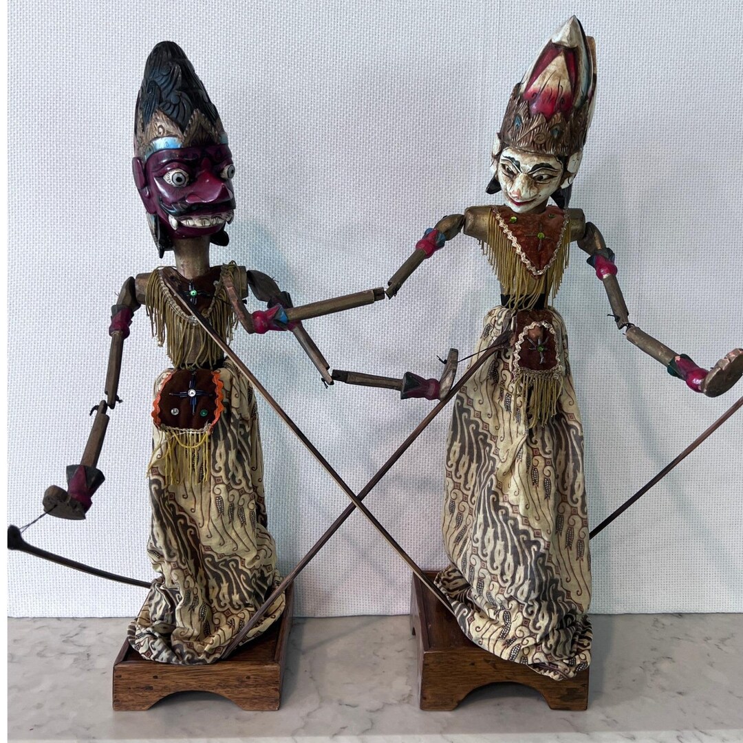 Vintage Indonesian Wayang Golek Puppet Set Hand Carved Wood Traditional ...