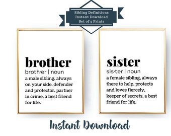 Brother & Sister Definitions Wall Art Printable Sibling | Etsy