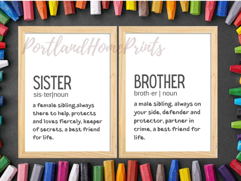Brother & Sister Definitions Wall Art Printable Sibling | Etsy