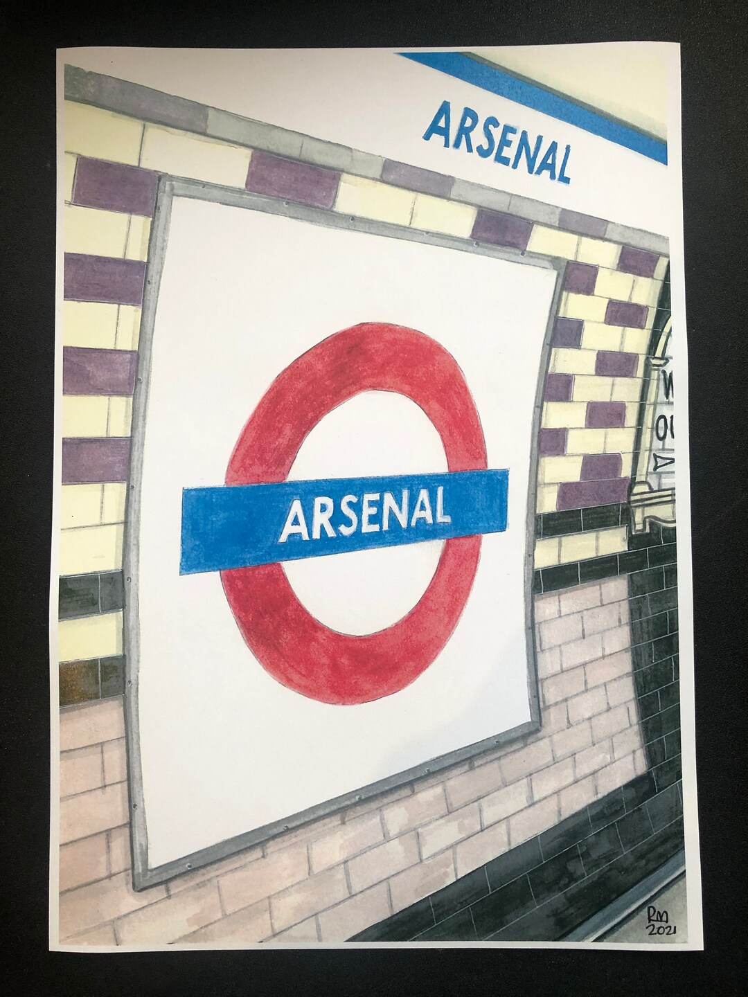ARSENAL TUBE SIGN Islington Painted in Watercolour Series by Ruth Beck ...