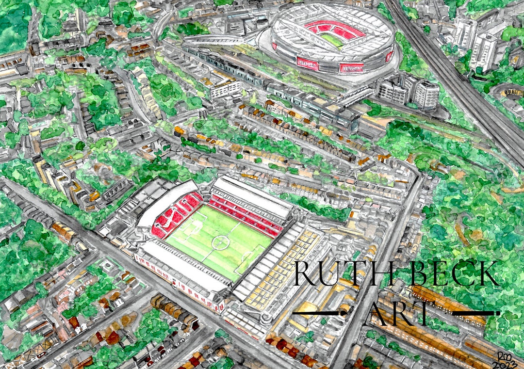 ARSENAL STADIUMS AERIAL Watercolour by Ruth Beck Art - Etsy UK