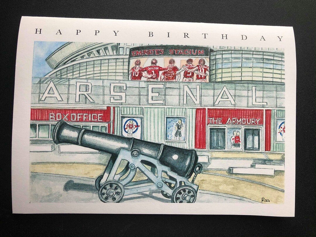 BIRTHDAY CARD Arsenal Emirates Stadium Watercolour A5 Blank Card ...