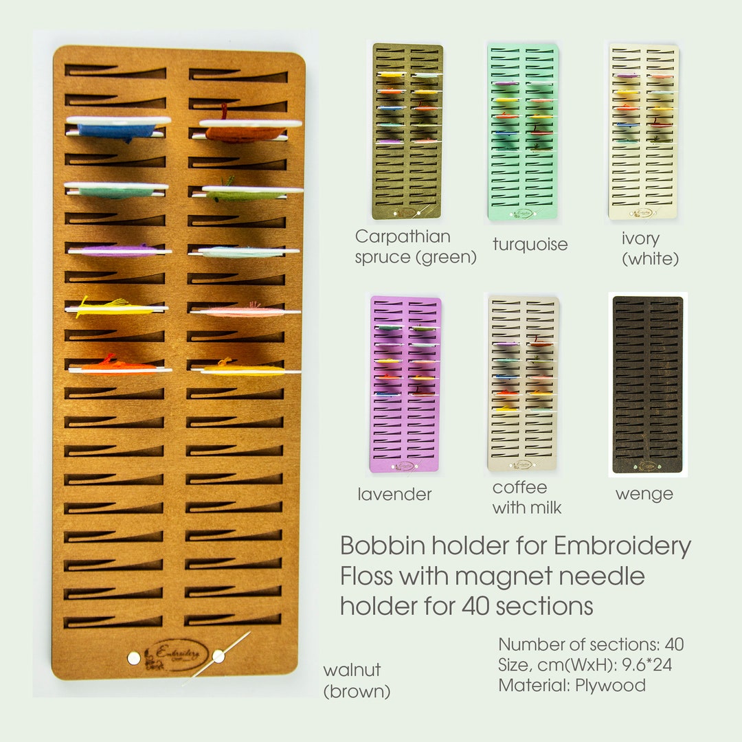 Wooden Floss Organizer With Magnetic Needle Holder – 40-section Bobbin ...