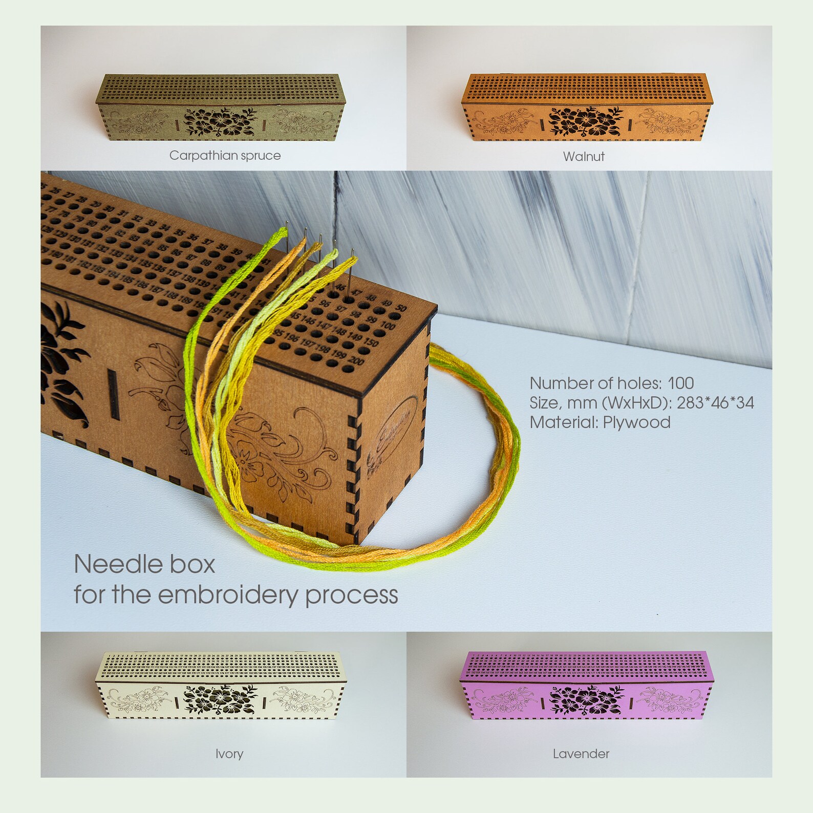 Custom Wooden Needle Organizer Box | 200 Slot Needle Holder for ...