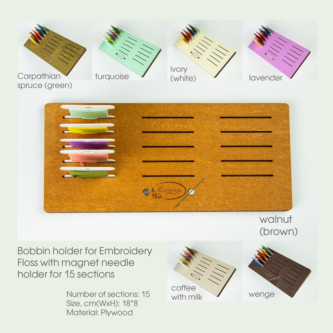 Bobbin Holder for Embroidery Floss & Magnetic Needle Keeper, 15 Slots ...
