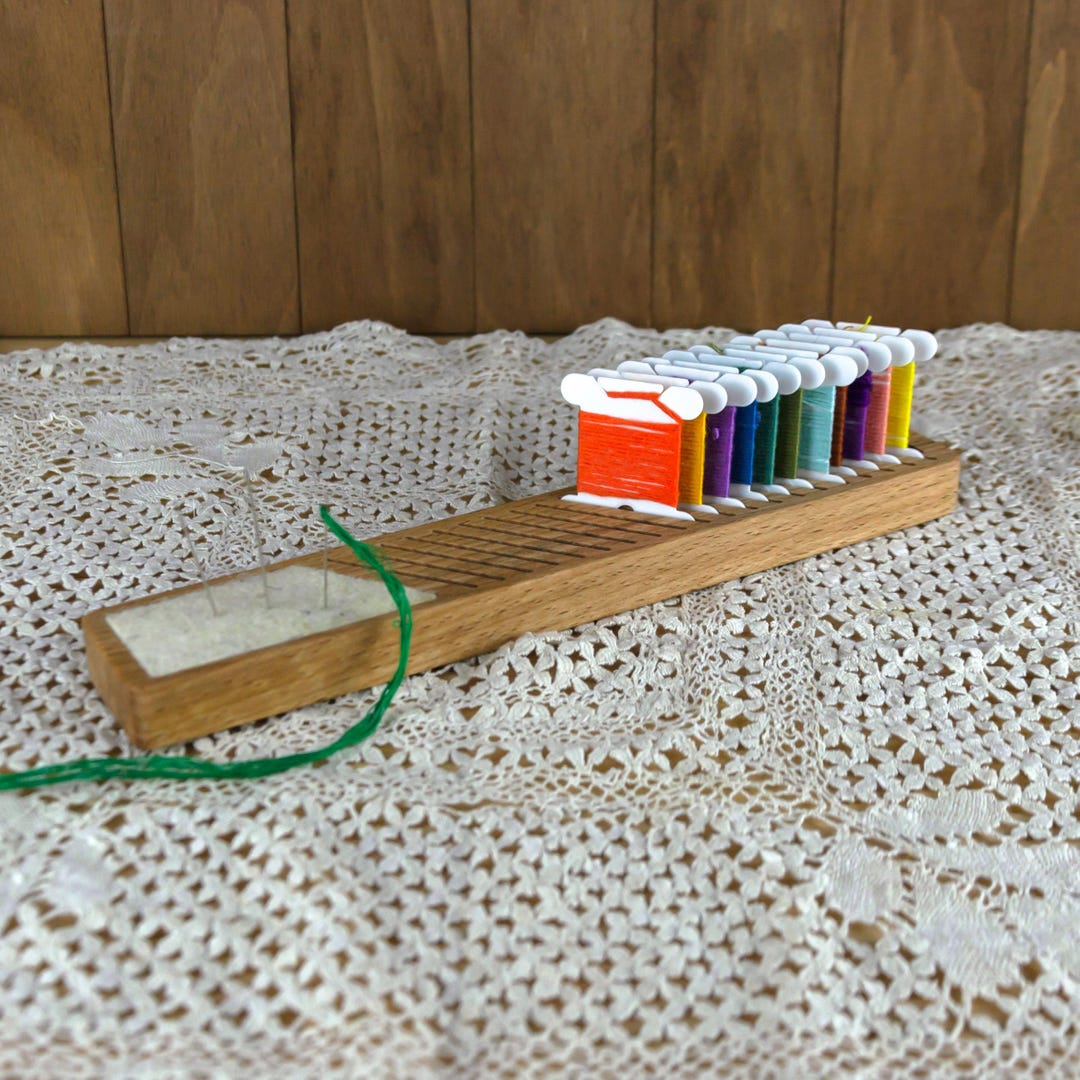 Handmade Wooden Bobbin Holder With Felt Pincushion, Spool Organizer ...