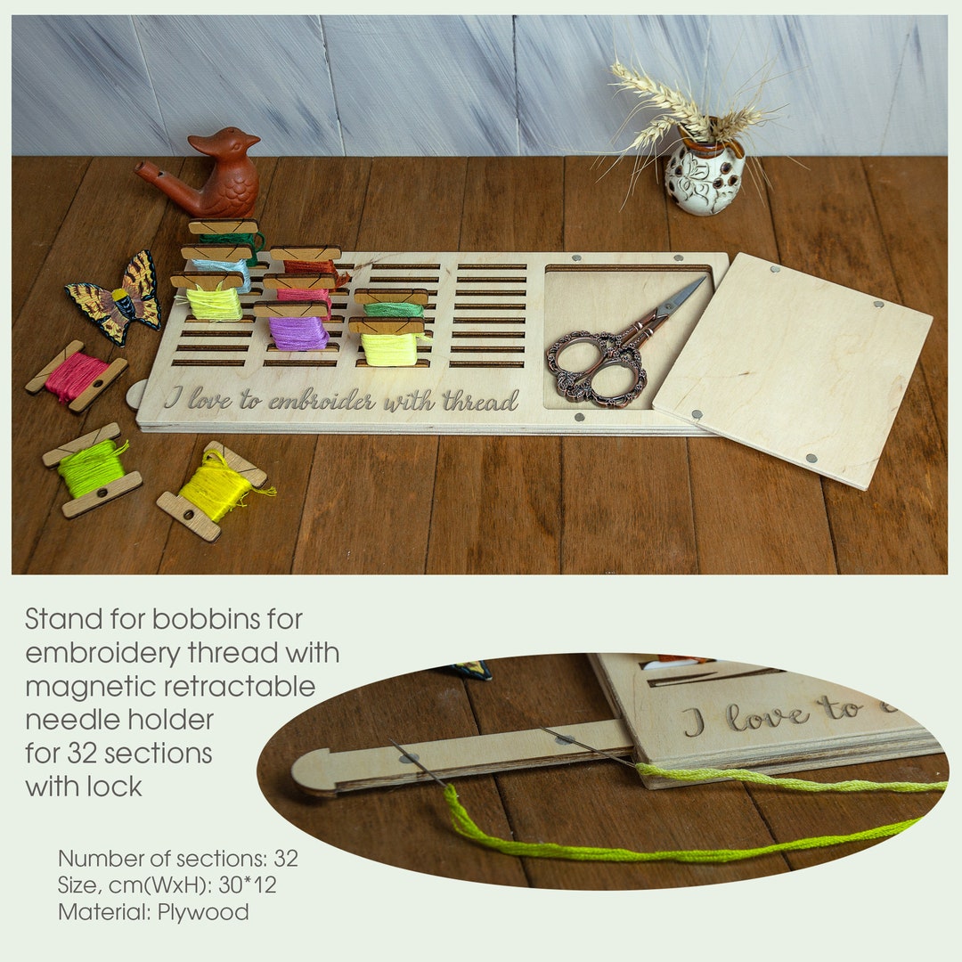 Personalized Wooden Thread Bobbins Organizer, Embroidery Floss Storage ...