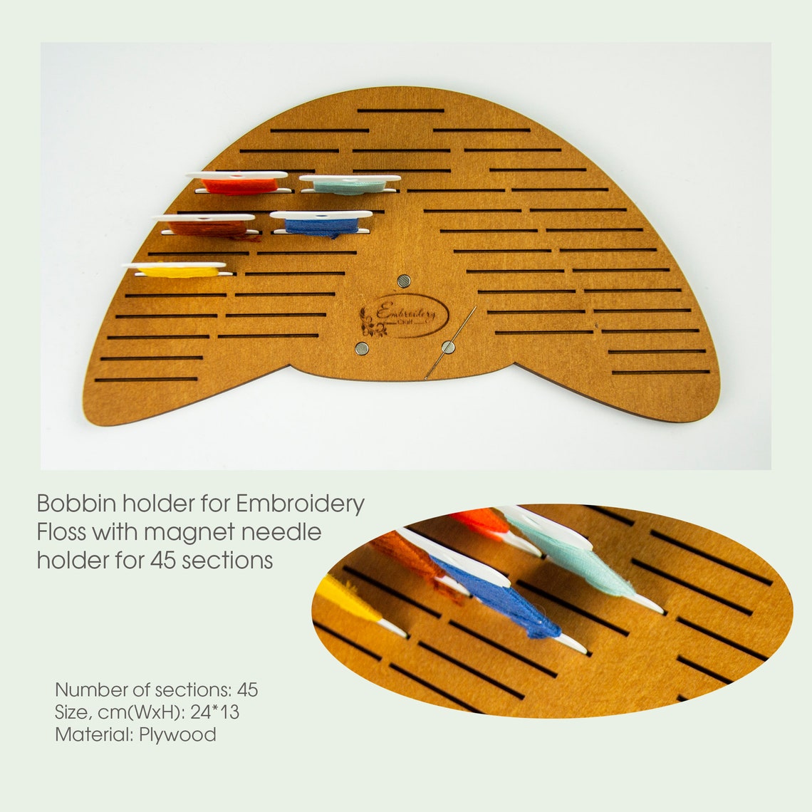 Compact Wooden Spool Holder With Magnetic Needle Minder, 45-section ...