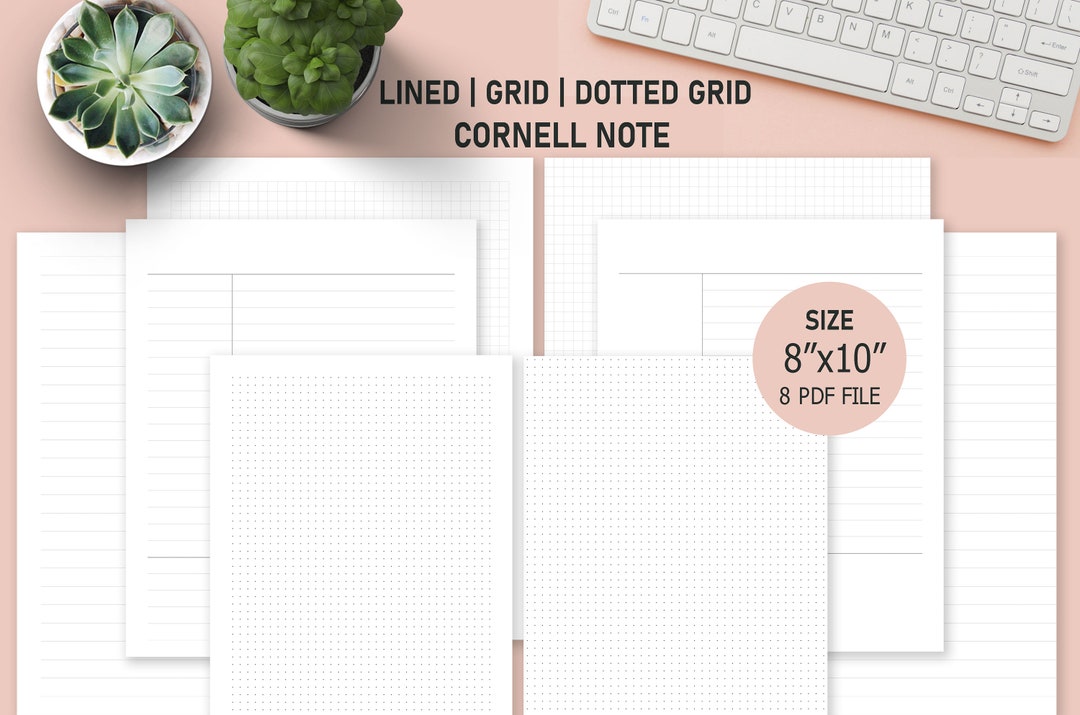 Printable Cornell Notes Paper, Lined Paper, Dotted Grid Paper, Grid ...