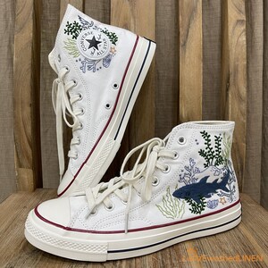 Custom Embroidered Converse High Tops: Shark Ocean Design - Etsy