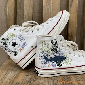 Custom Embroidered Converse High Tops: Shark Ocean Design - Etsy