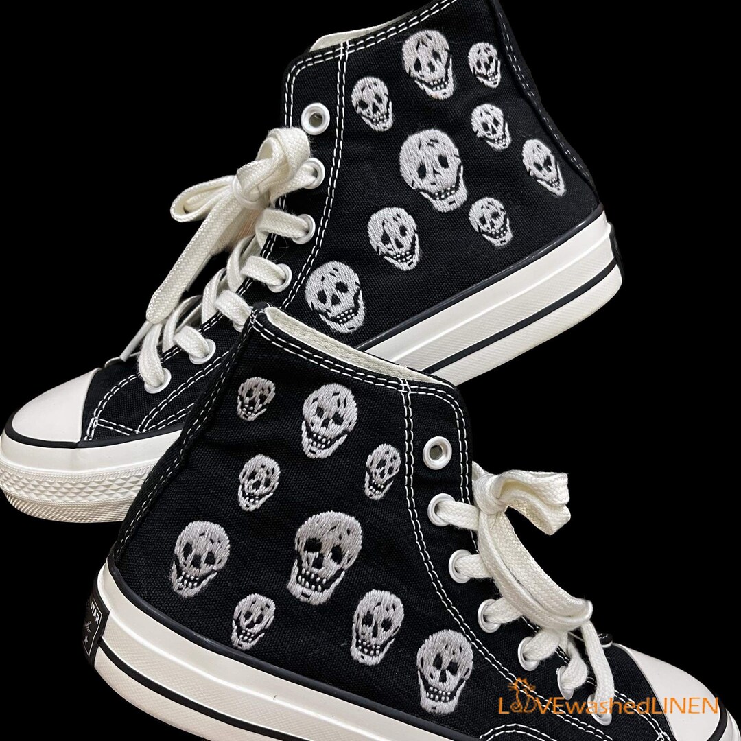 Skull Embroidered Converse | Gothic High Tops | Halloween Skeleton ...