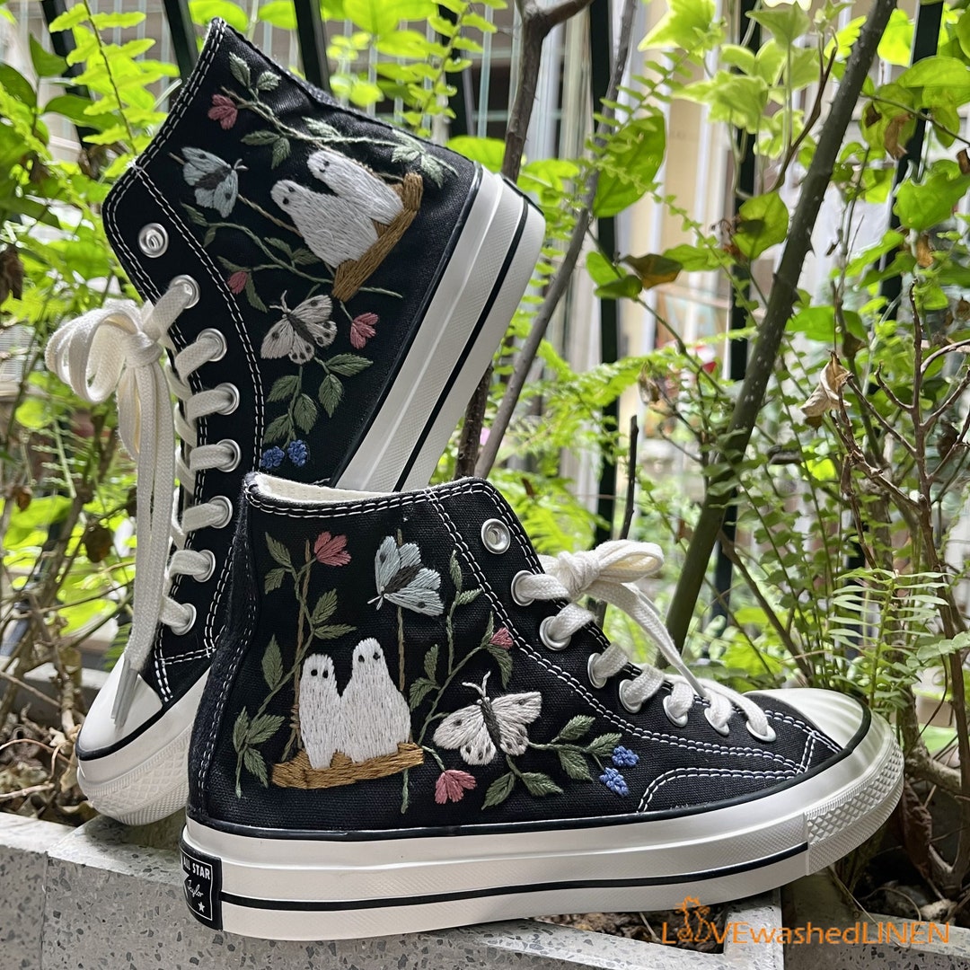 Custom Sneakers Embroidered/ Ghost Embroidered Converse/ Halloween ...