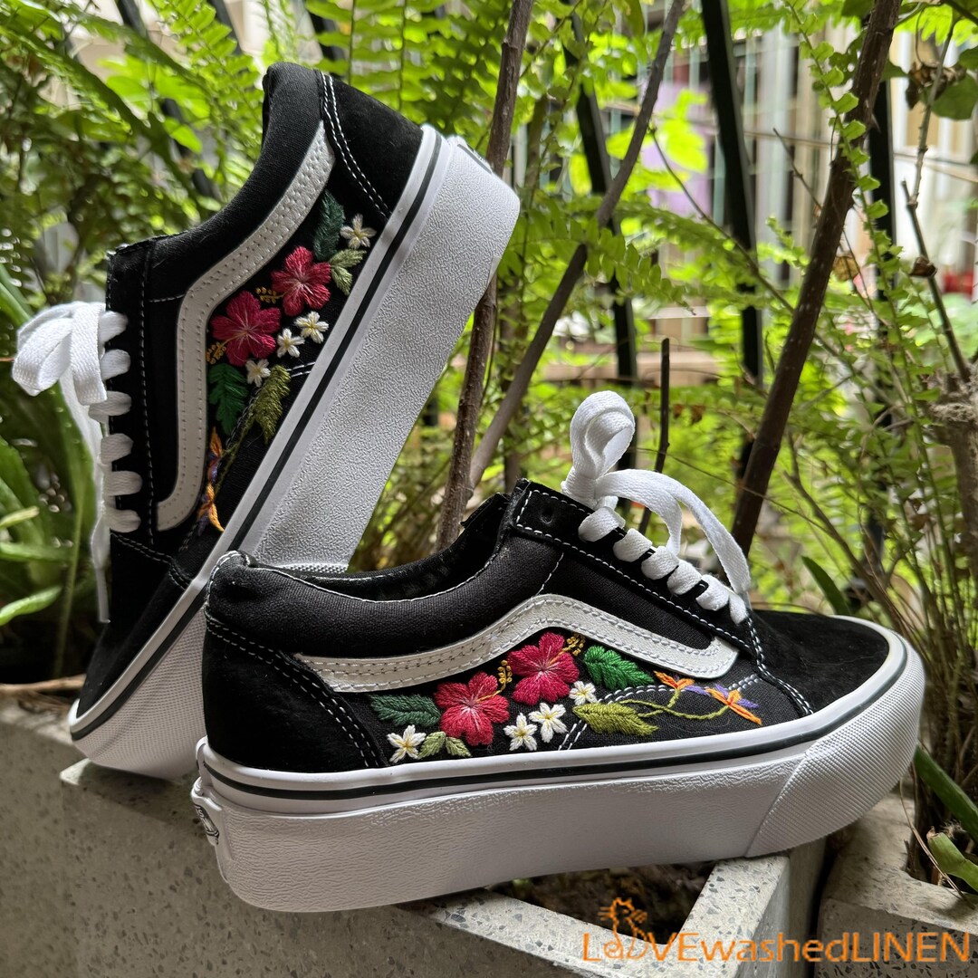Custom Embroidered Vans Slip On/ Tropical Flowers Embroidered Sneakers ...