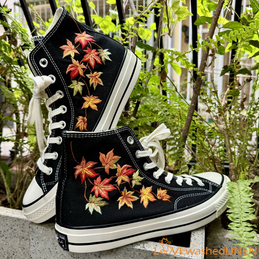 Custom Embroidered Converse High Tops: Autumn Maple Leaf Sneakers - Etsy