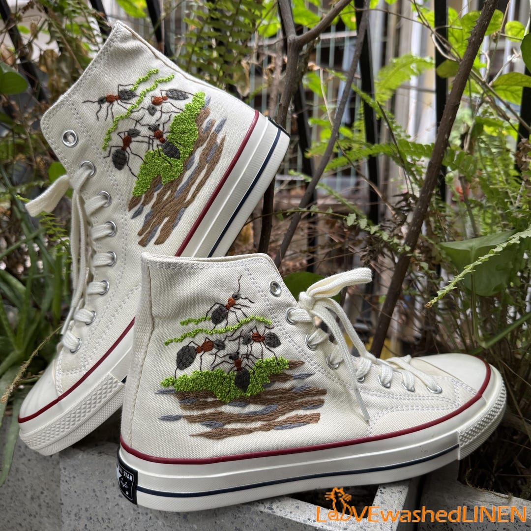 Custom Embroidered Converse: Ants & Moss Canvas Sneakers - Etsy