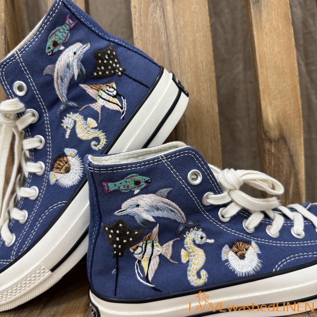Hand Embroidered Whale Converse: Ocean Nautical Sneakers - Etsy
