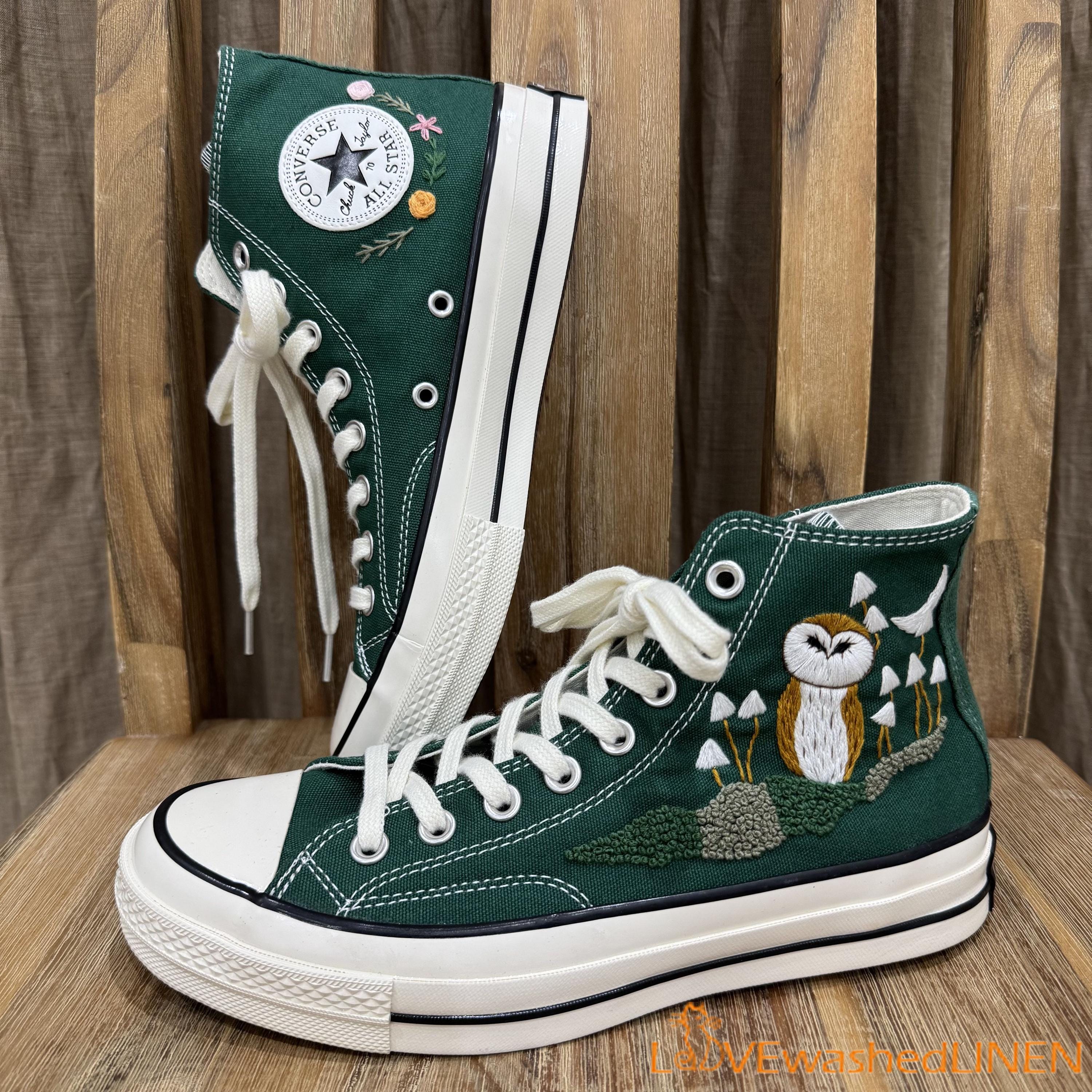 Custom Owl Embroidered Shoes / Forest Sneakers / Mushroom Converse ...